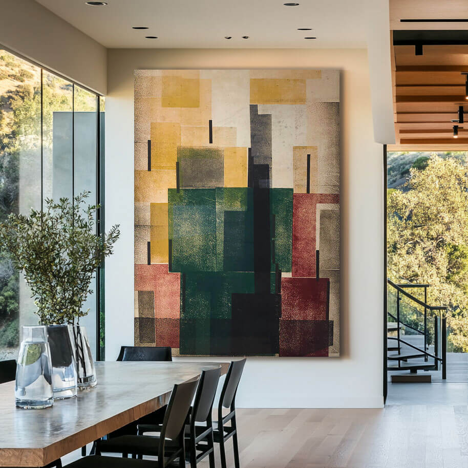 Modern Geometric Abstract Wall Art in City Block Palette – Huesartlab