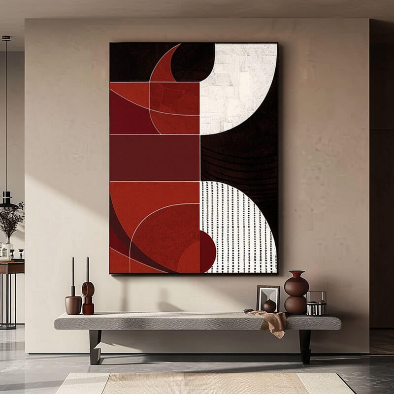 Modern Minimalist Red Vertical Color Block Acrylic Painting for Living ...