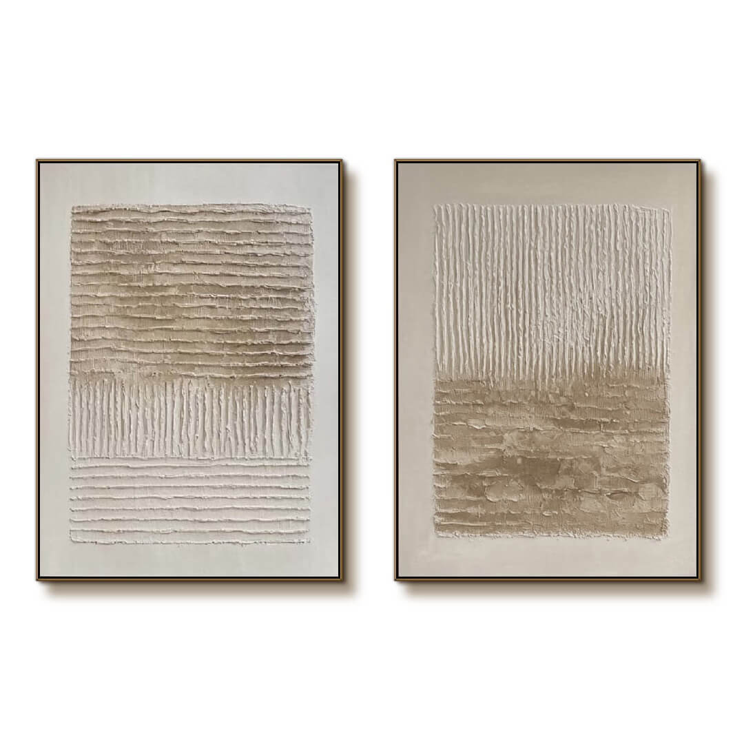 Contemporary Neutral Art Set - Handcrafted Beige Abstract Textures ...