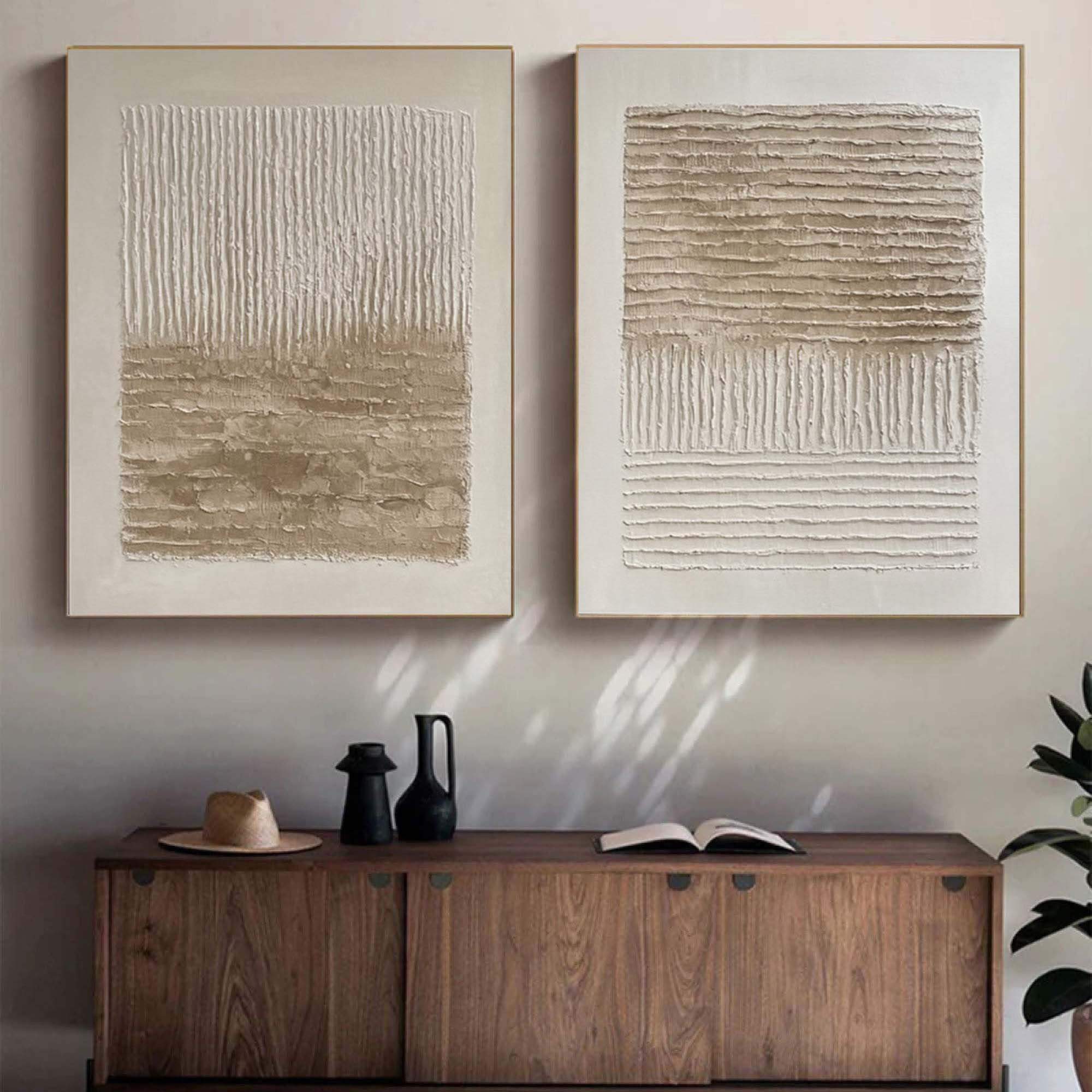 Contemporary Neutral Art Set - Handcrafted Beige Abstract Textures ...