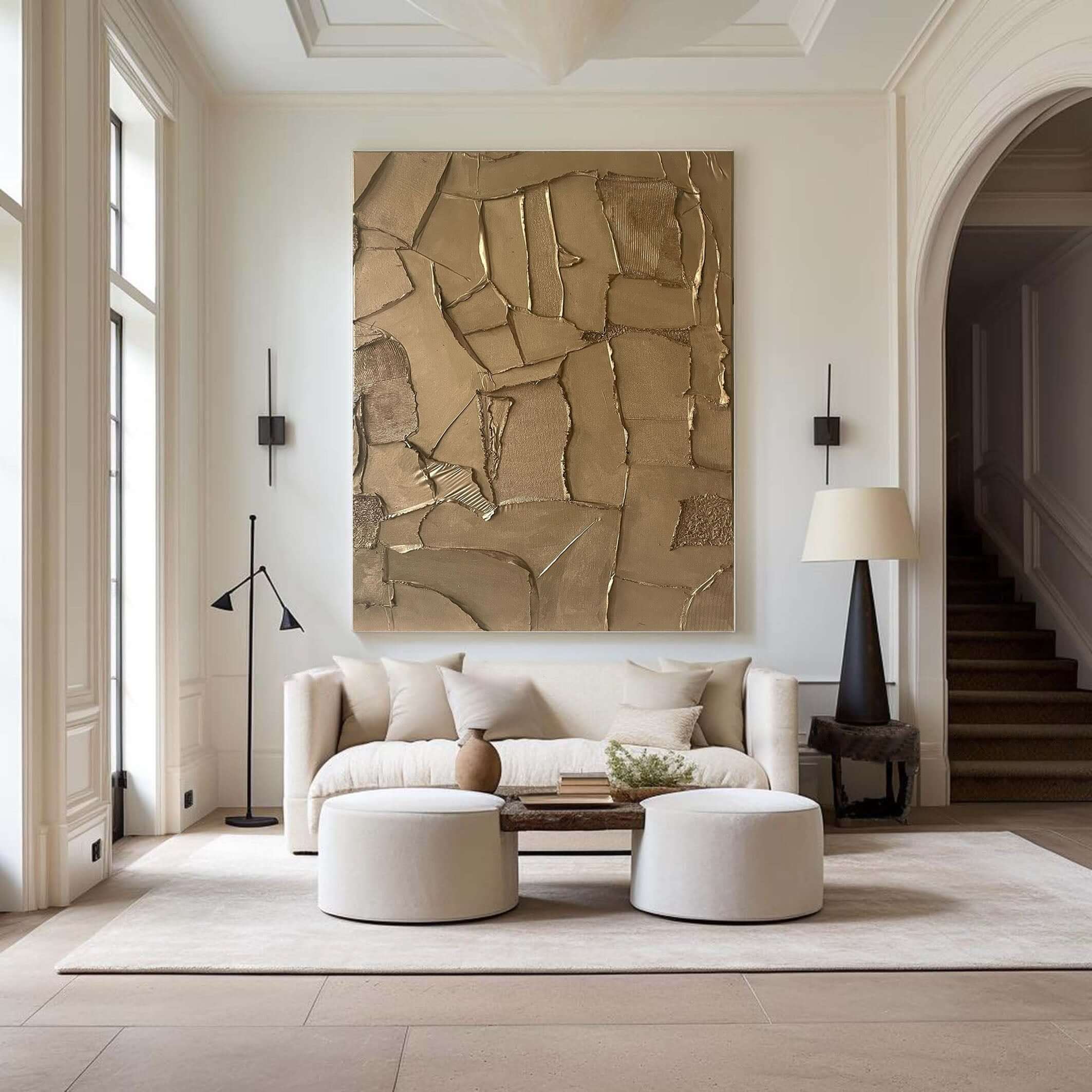 Textured Metallic Gold Canvas Painting - Elegant Abstract Art for ...