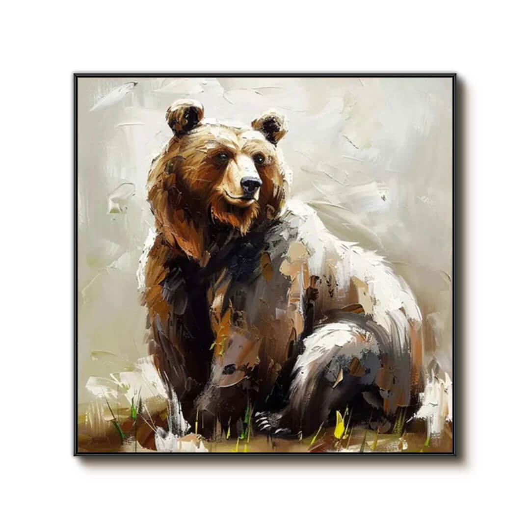 Textured Abstract Bear Canvas Art - Brown Wildlife Painting for Living ...