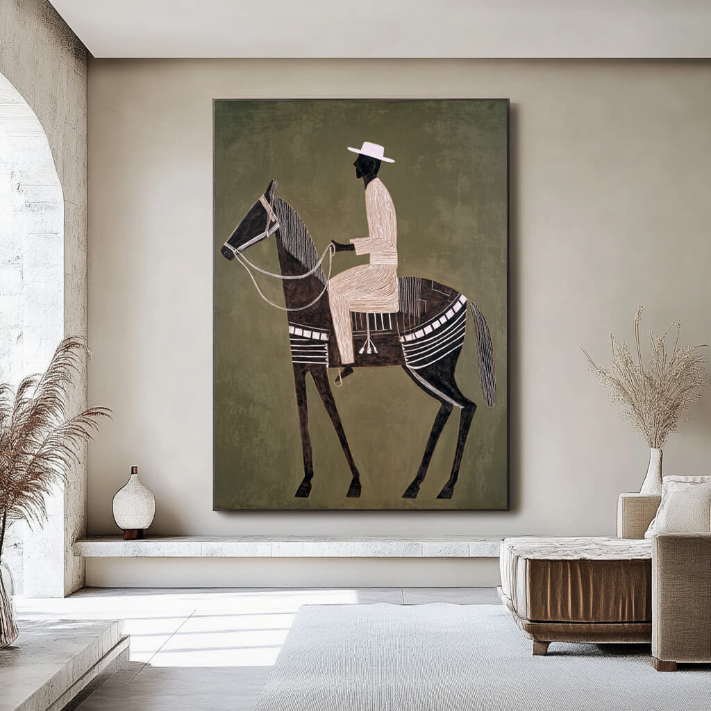 Large Framed Monochrome Horse Rider Painting | Luxury Avant-Garde Wall ...