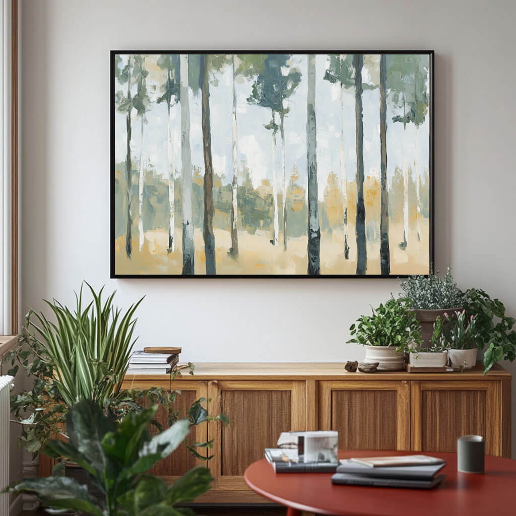 Abstract Forest Landscape Painting – Green and Beige Tree Canvas Art ...