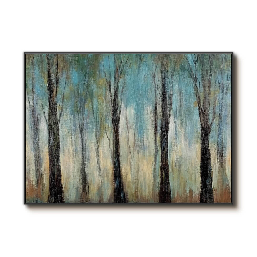 Modern Abstract Forest Oil Painting | Serene Blue Woods Decor | Healing ...