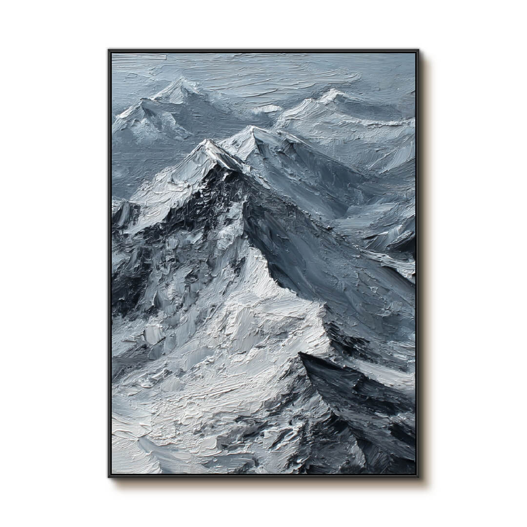 Hand-Painted Realistic Snow Mountain Landscape Canvas | Minimalist ...