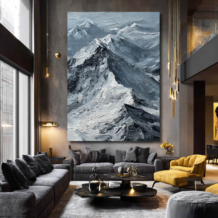 Hand-Painted Realistic Snow Mountain Landscape Canvas | Minimalist ...