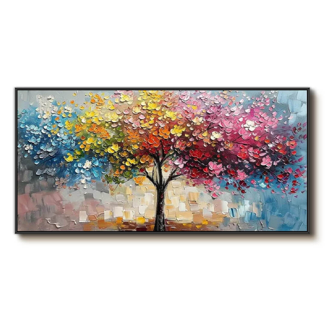 Colorful Tree Wall Art - Large Textured Palette Knife Canvas for Living ...