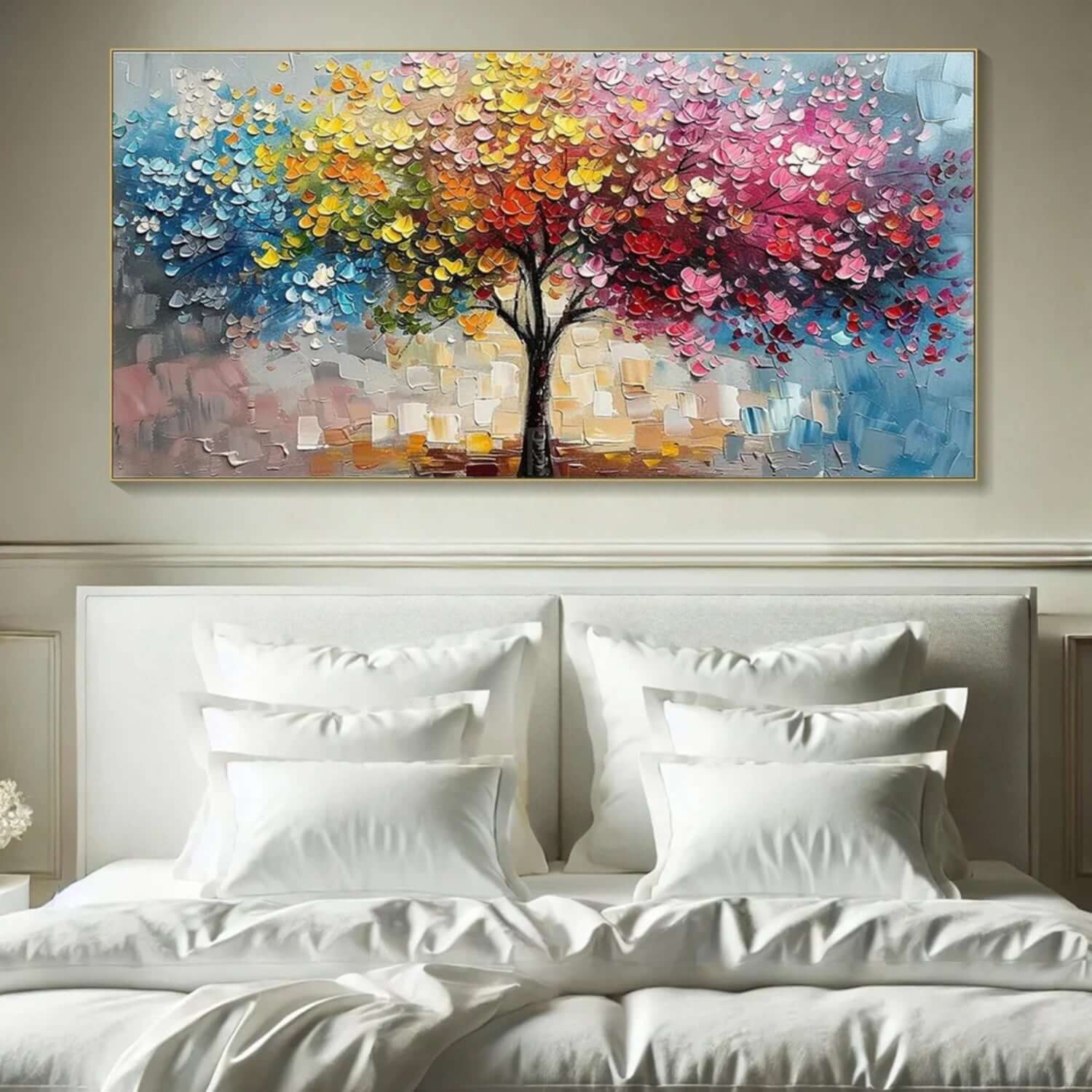 Colorful Tree Wall Art - Large Textured Palette Knife Canvas for Living ...