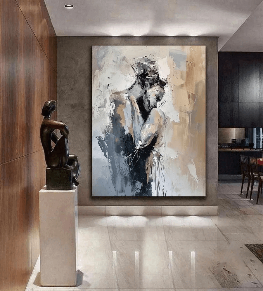 Modern Embrace Abstract Oil Painting - Emotional Textured Art on Canvas ...